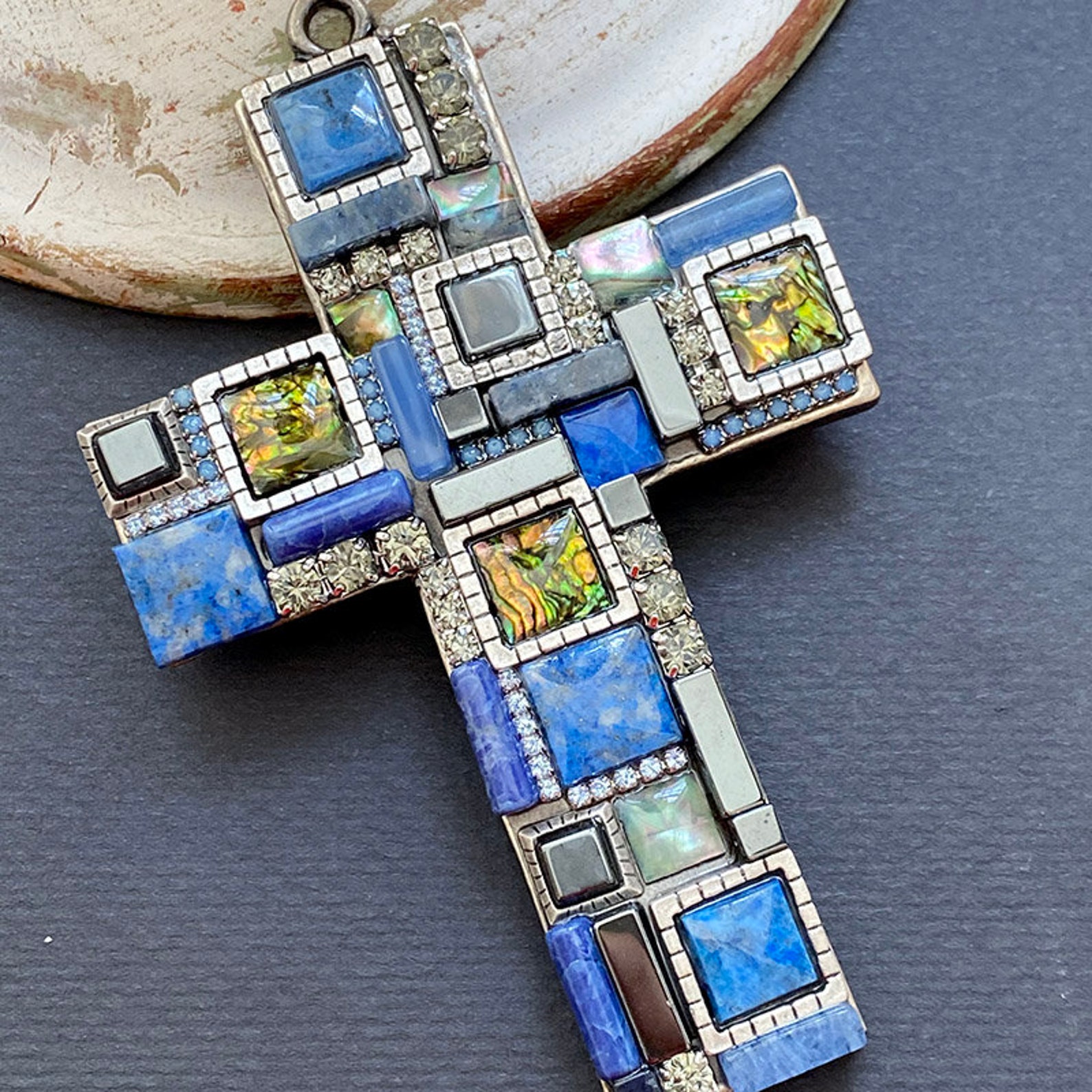 Blue Mosaic Gemstone Wall Cross. Handmade in NYC With Swarovski ...