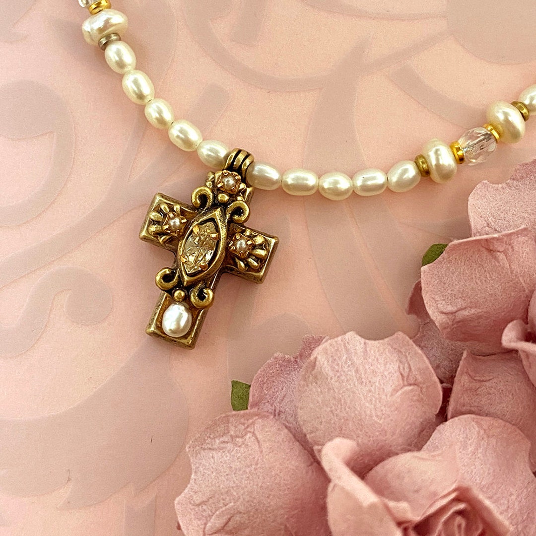 Michal Golan 24K Gold Cross Necklace With Swarovski Crystals and ...