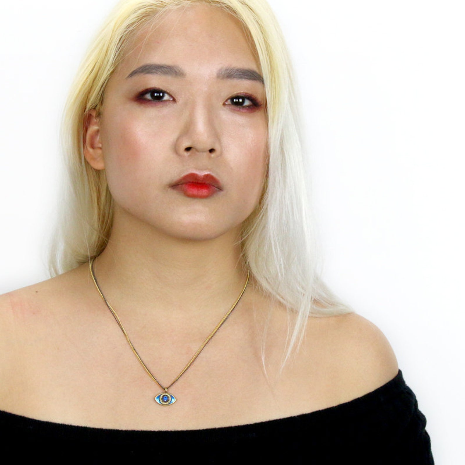 Mini Blue and Enamel Evil Eye Charm Necklace / White Evil Eye | Etsy