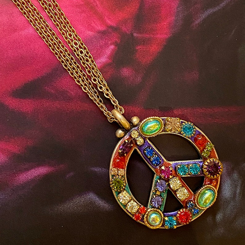 Michal Golan Multicolor Crystal Mosaic Peace Sign Necklace / - Etsy