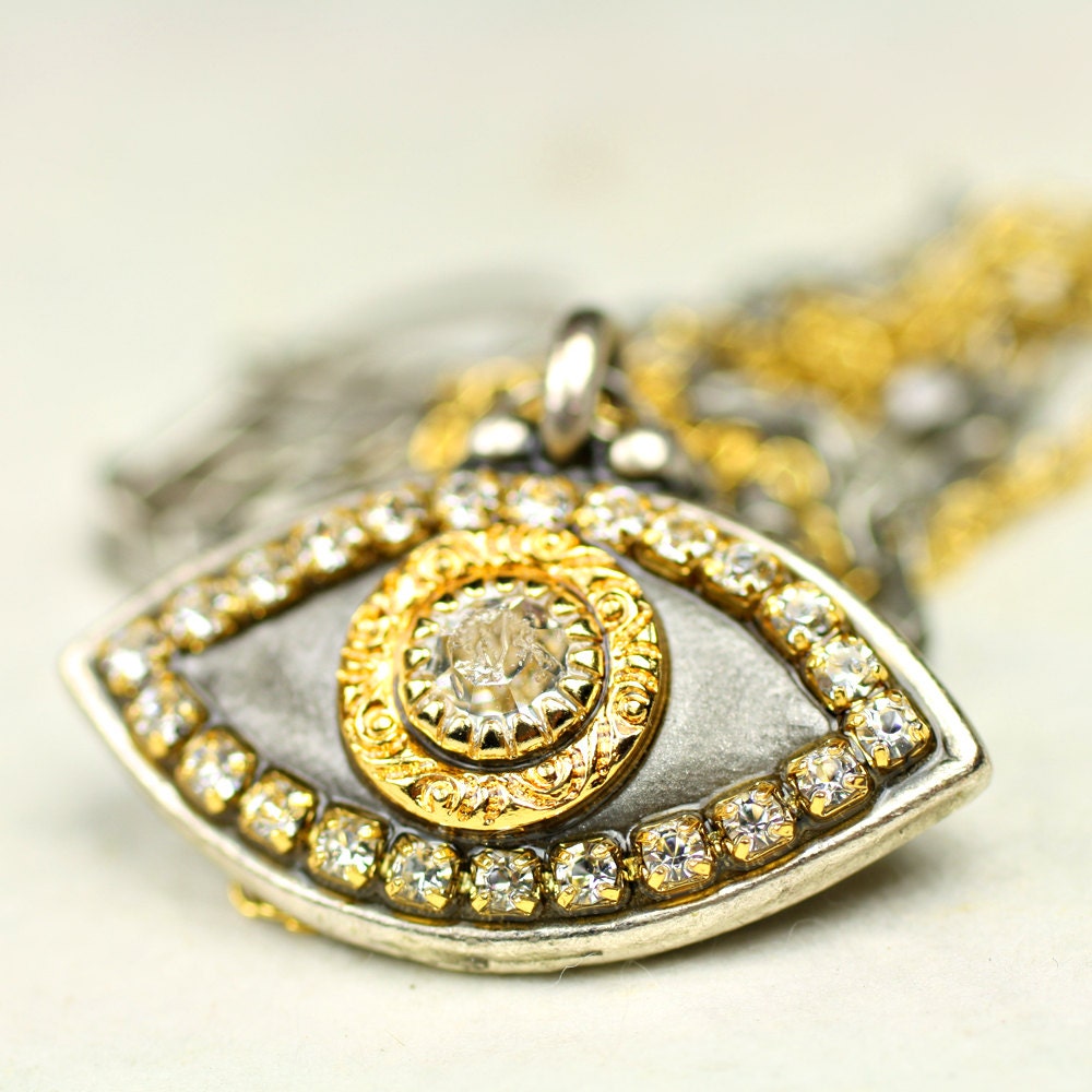 Swarovski Crystal Evil Eye Necklace in Mixed Metal. A Good | Etsy