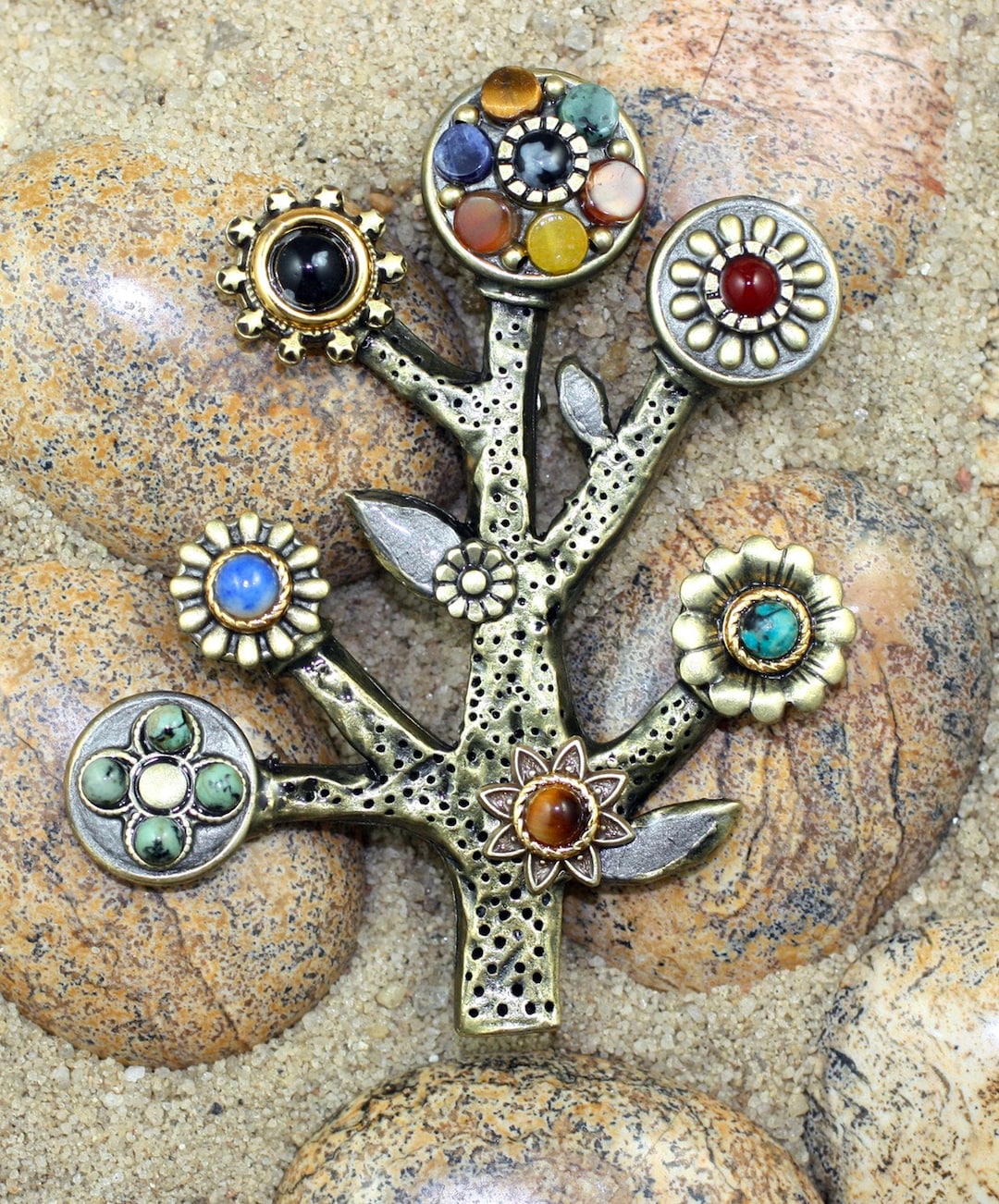 Handmade Tree of Life Pin With Semi-precious Stones. Spiritual and ...