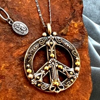 Peace Sign Necklace Antique Silver Charm/pendant Rhodium Plated Chain ...