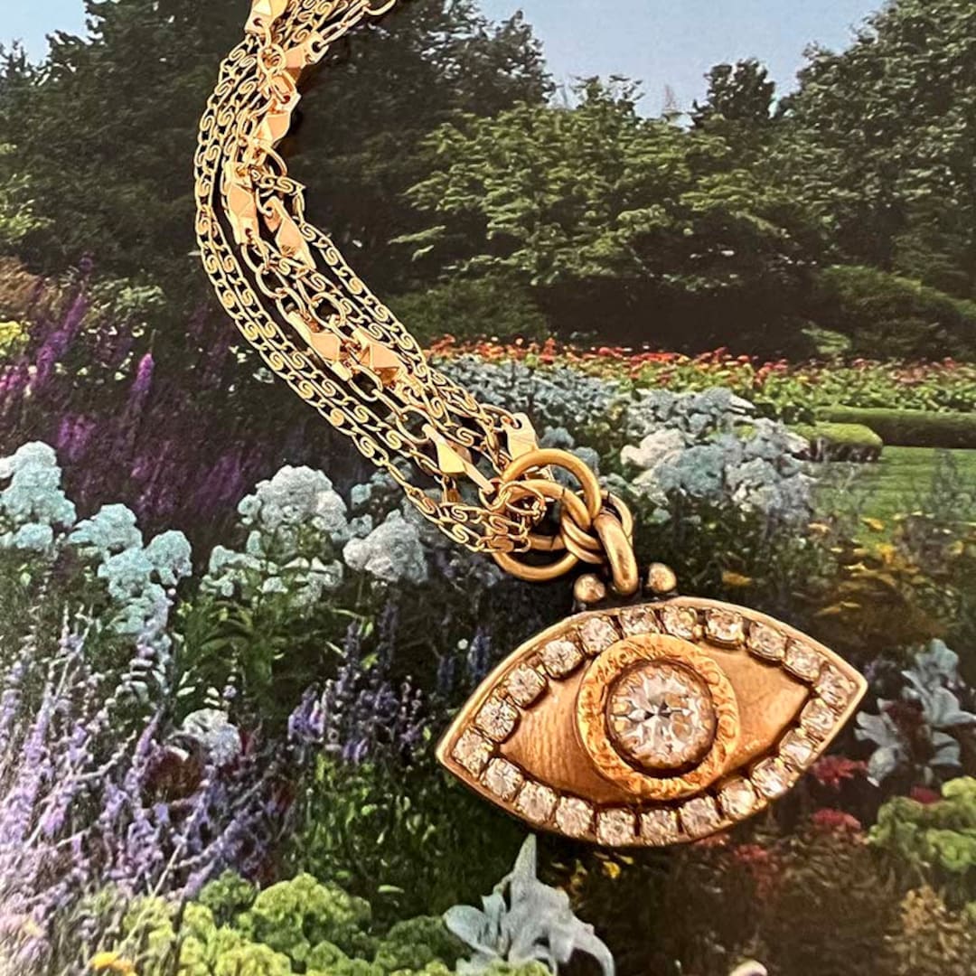 Glamorous 24K Gold Evil Eye Necklace W. Swarovski Crystals / Middle ...