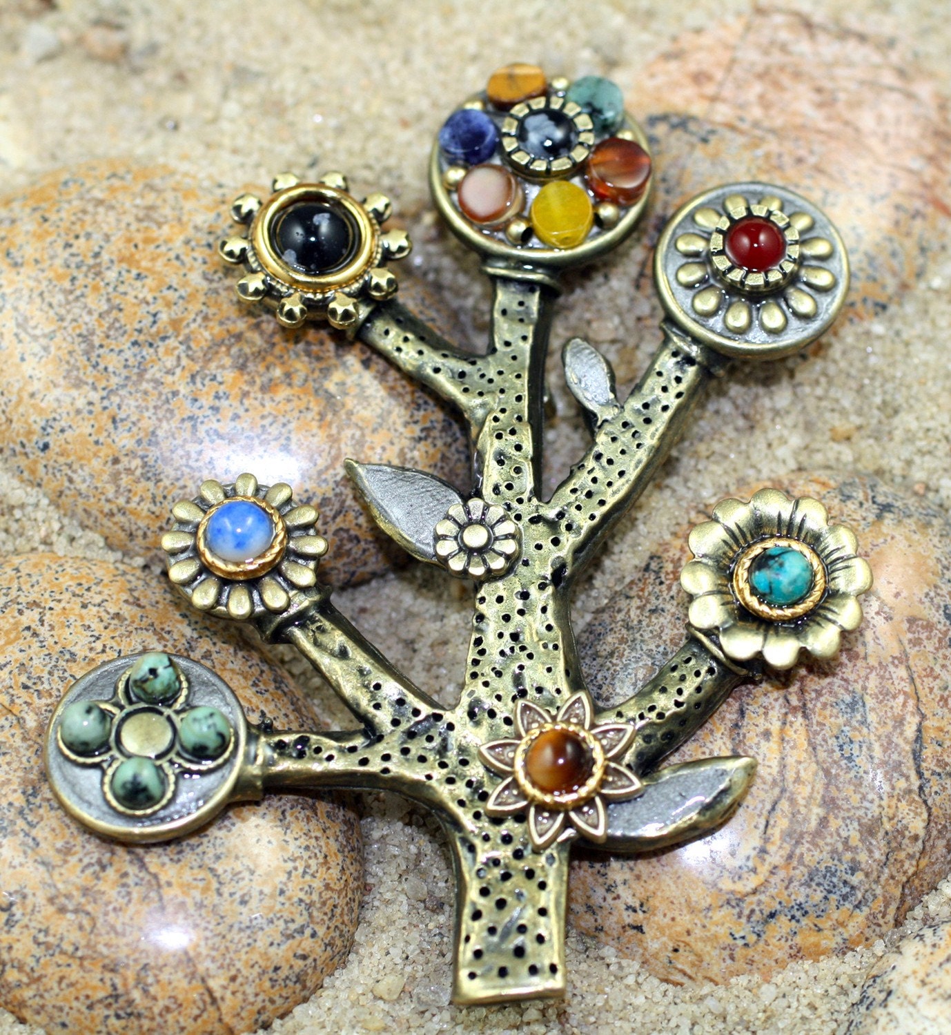 Handmade Tree of Life pin with semi-precious stones. Spiritual | Etsy