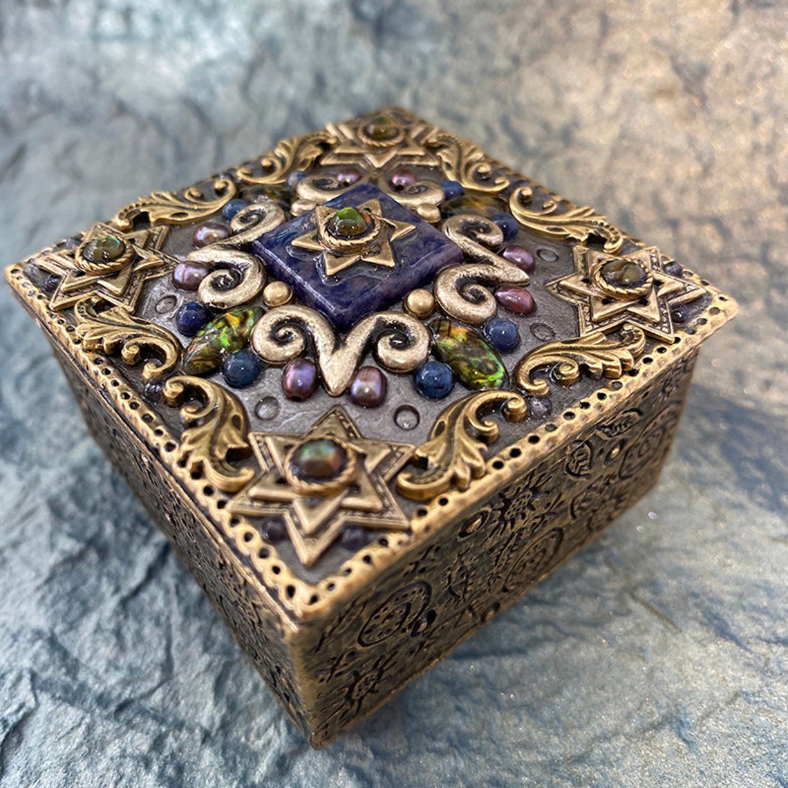 Gemstone Star of David Jewelry Box. Handmade With Abalone, Sodalite ...