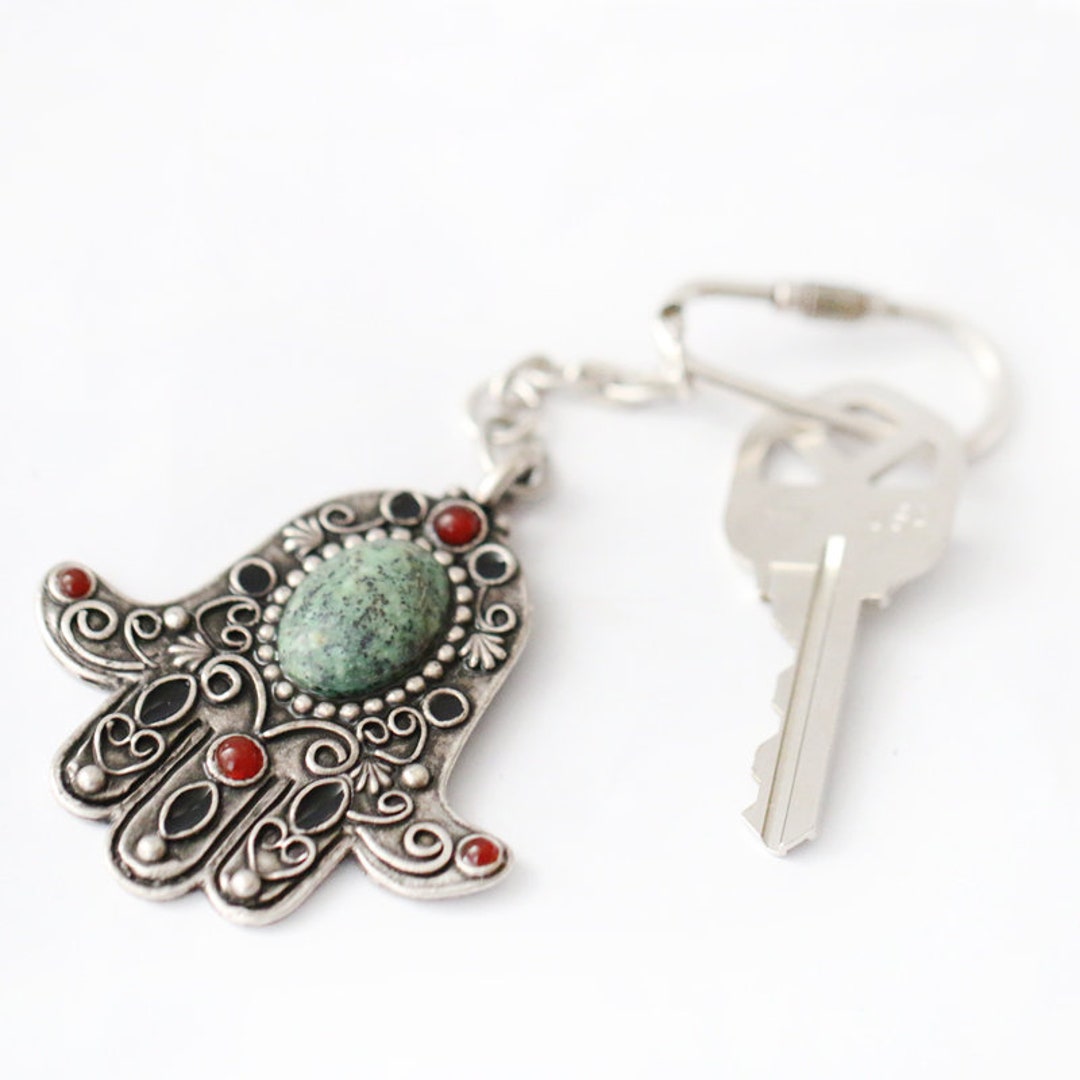 African Turquoise Hamsa Keychain - Etsy