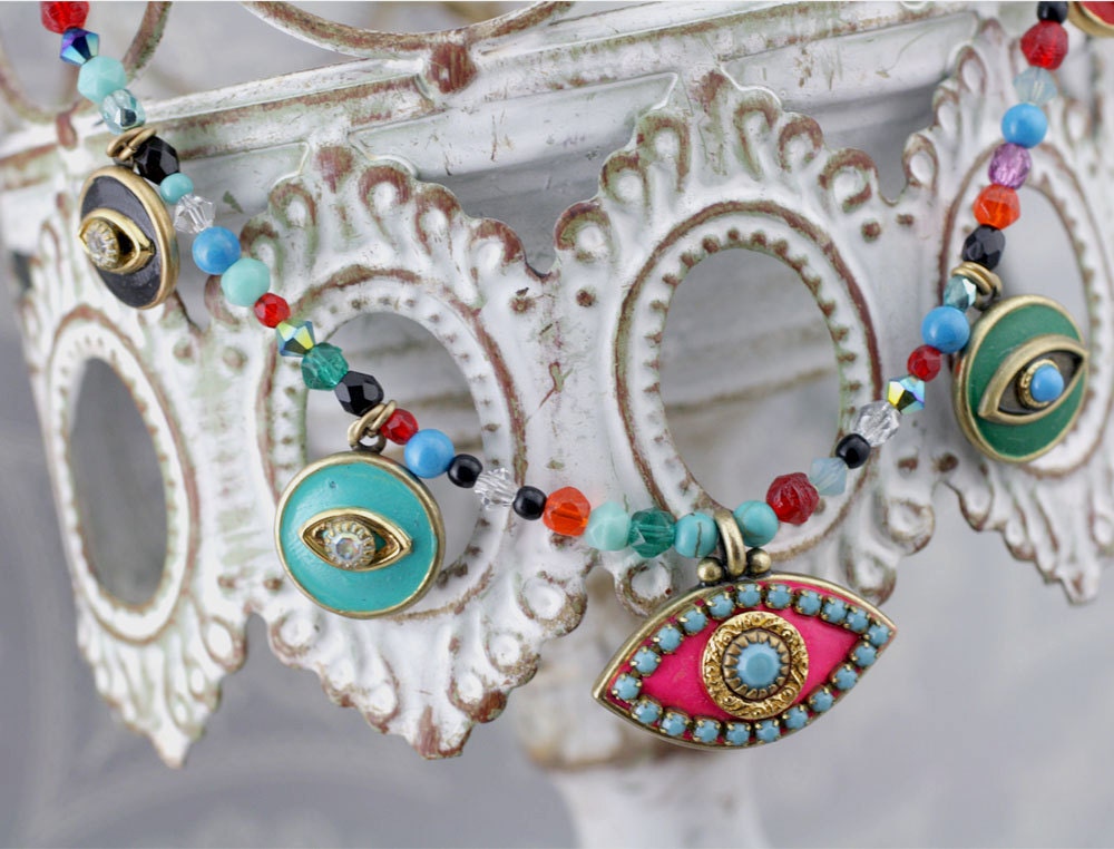 Rainbow Evil Eye Charm Choker Necklace / Colorful Evil Eyes on | Etsy