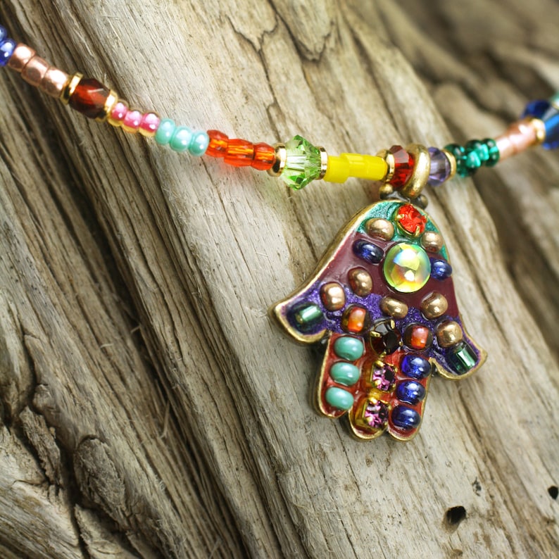 Multi-bright Mosaic Hand Small Hamsa Necklace - Etsy