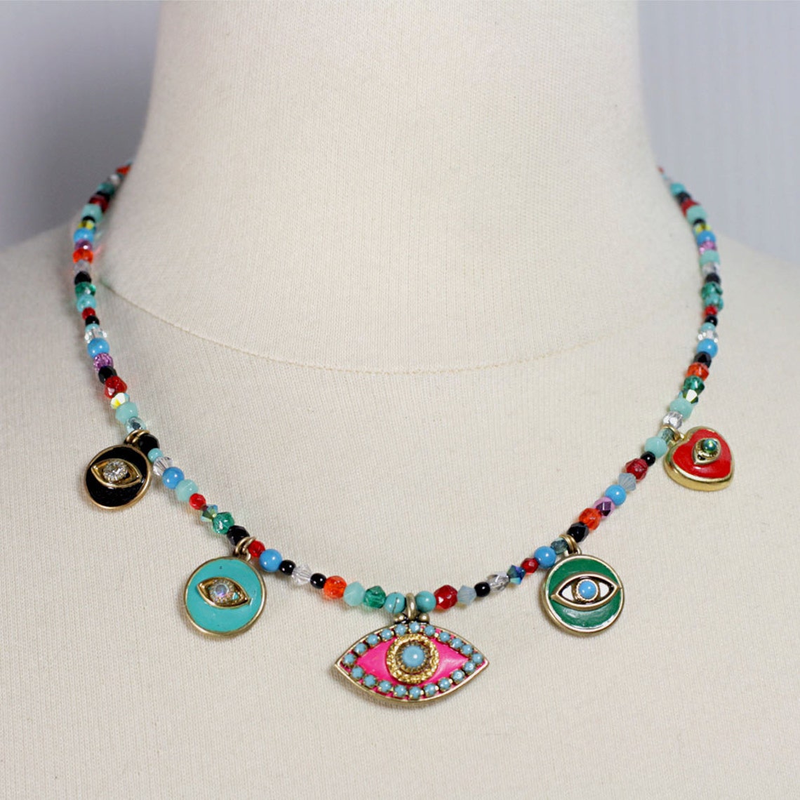 Rainbow Evil Eye Charm Choker Necklace / Colorful Evil Eyes on - Etsy