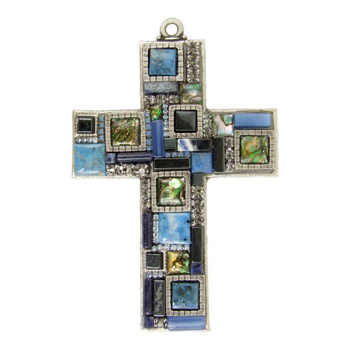 Blue Mosaic Gemstone Wall Cross. Handmade in NYC With Swarovski ...
