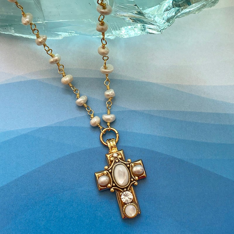 Pearl Cross Necklace - Etsy