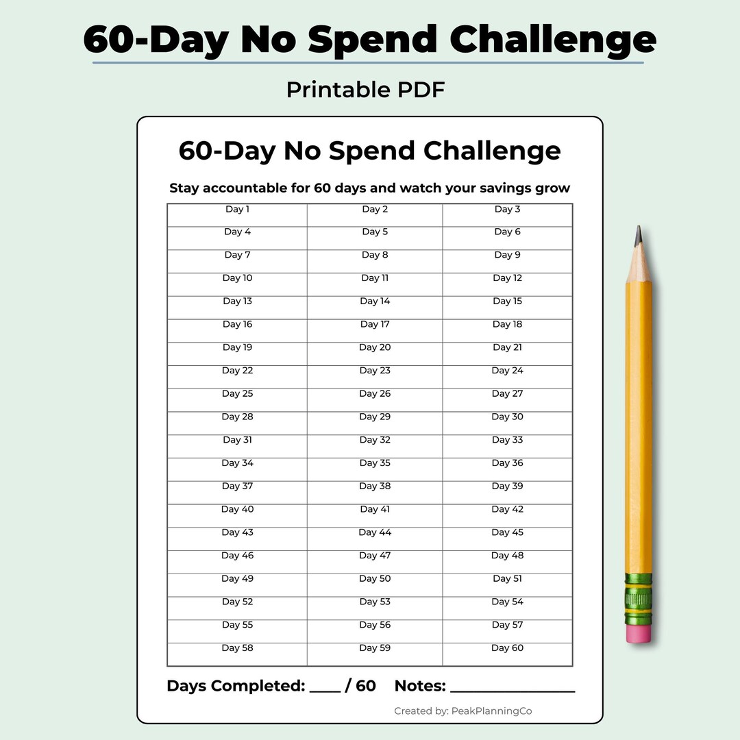 60-day No Spend Challenge Printable | No Spend Tracker | Budget Reset ...