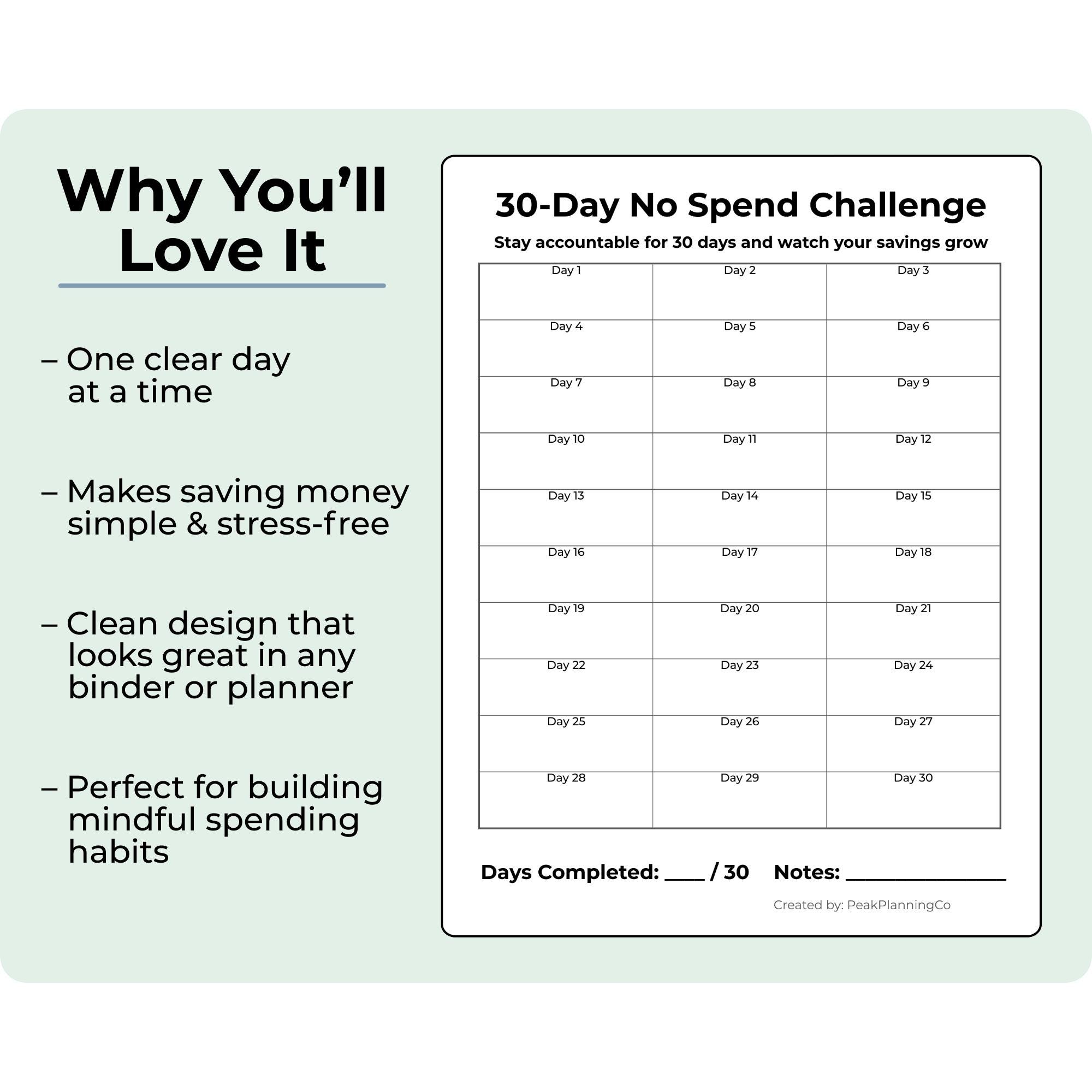 30-day No Spend Challenge Printable | Budget Reset (instant Download ...