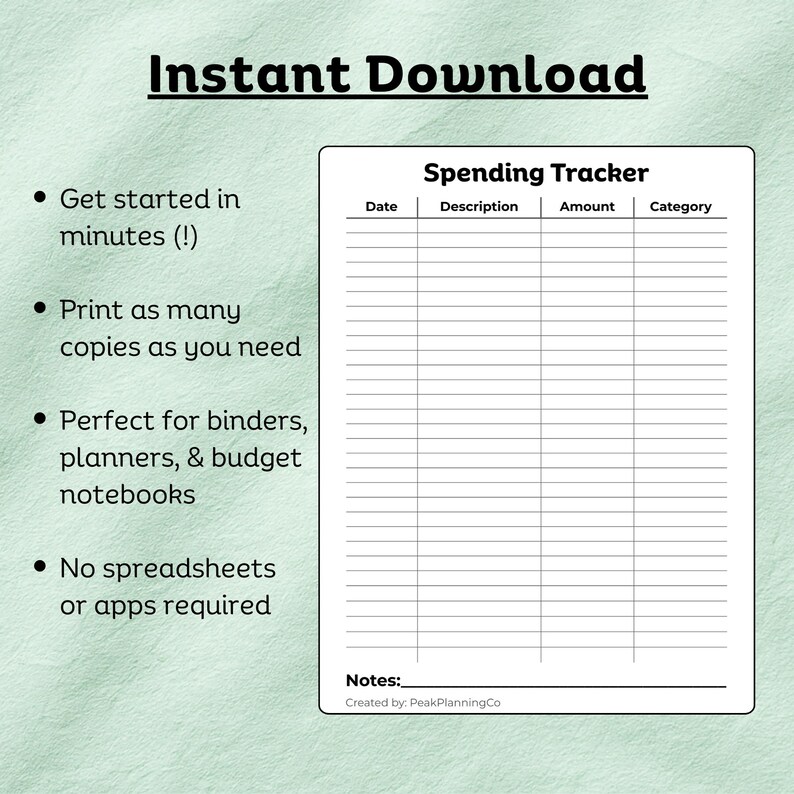 Spending Tracker Printable | Expense Log & Money Tracker | Budget ...
