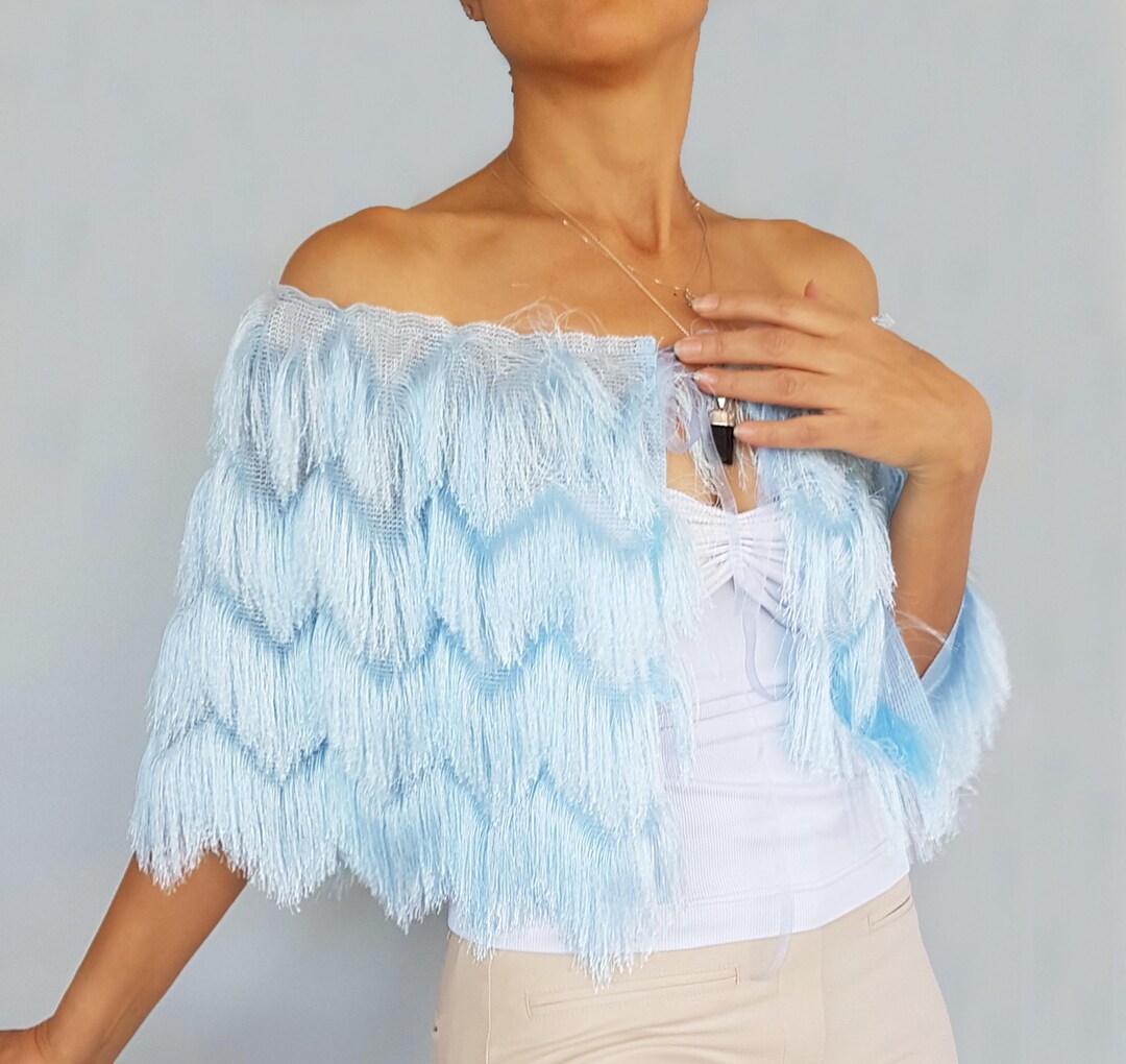 Baby Blue Fringe Capelet: 1920s Flapper Wedding Shawl - Etsy