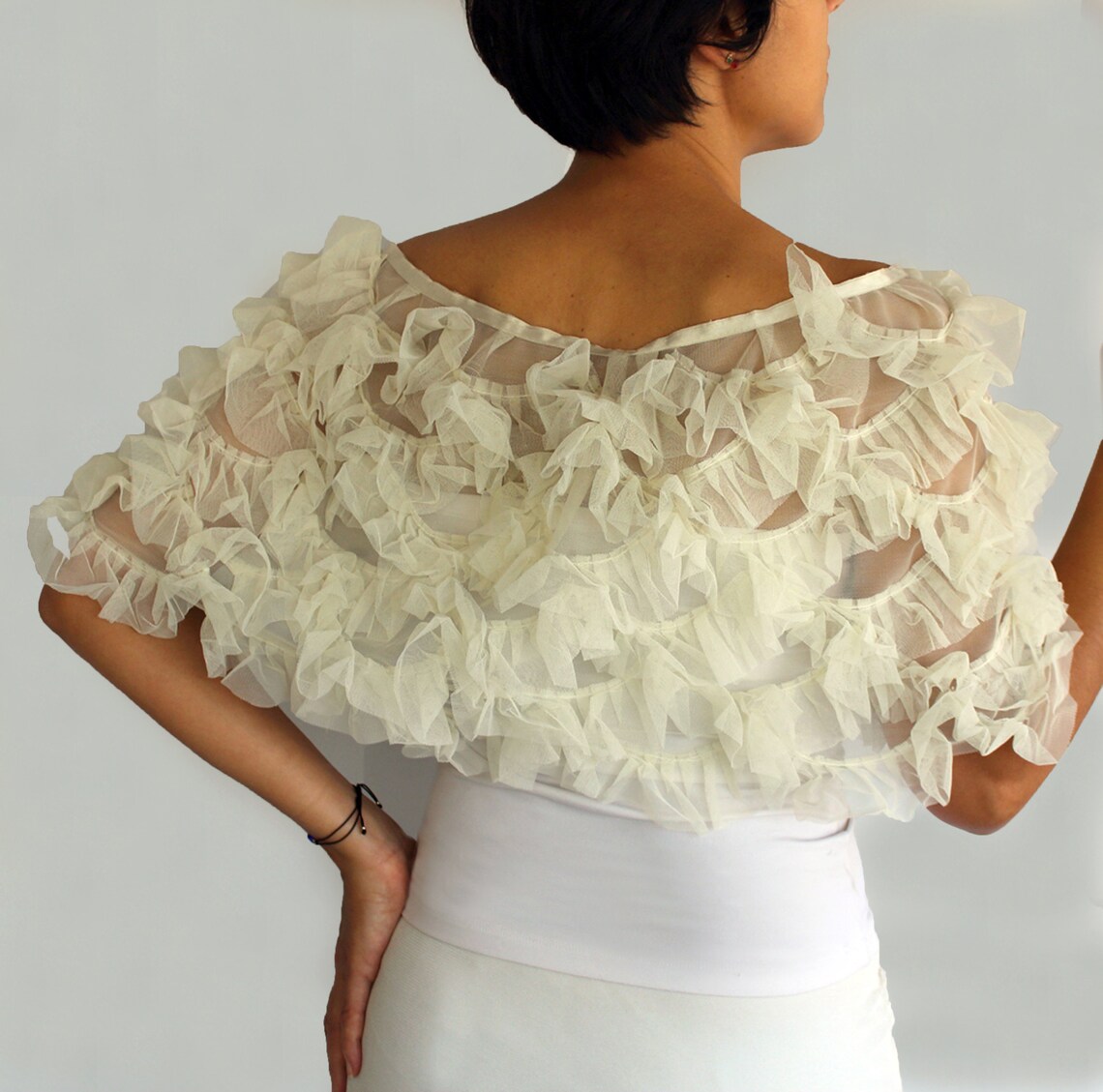 Cream Tulle Ruffled Wedding Short Cape Bridal Dress Topper - Etsy