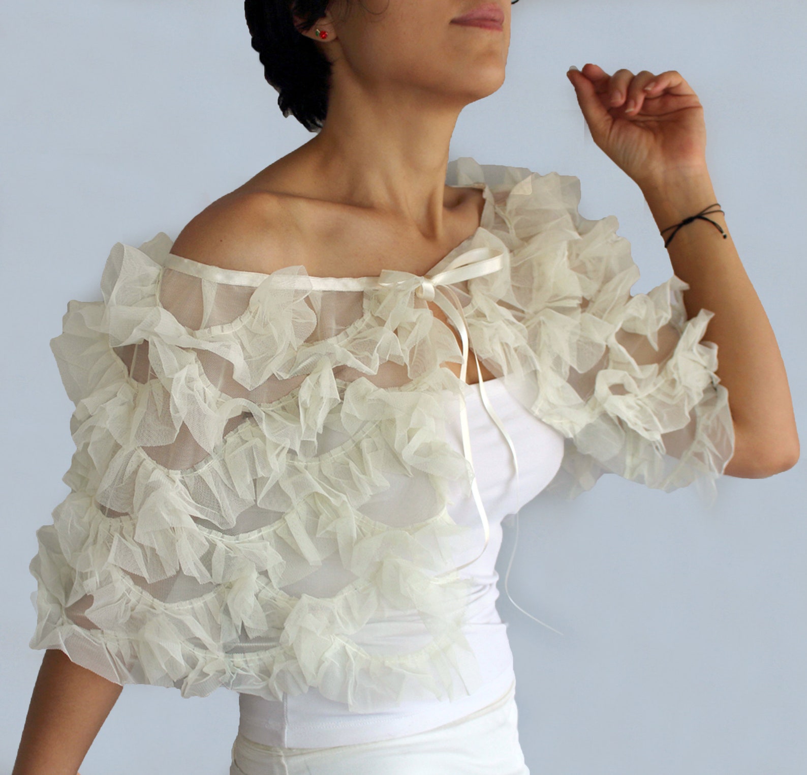 Cream Tulle Ruffled Wedding Short Cape Bridal Dress Topper - Etsy