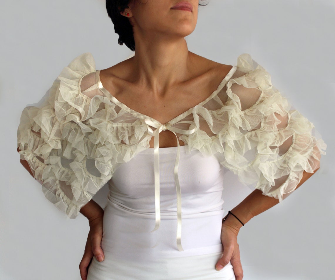 Cream Tulle Ruffled Wedding Short Cape Bridal Dress Topper - Etsy