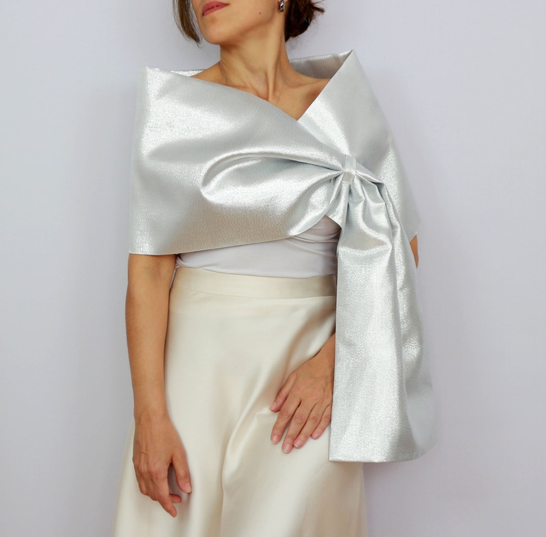 Silver Taffeta Wedding Shawl: Hands-free Bridal Wrap, Evening Stole - Etsy