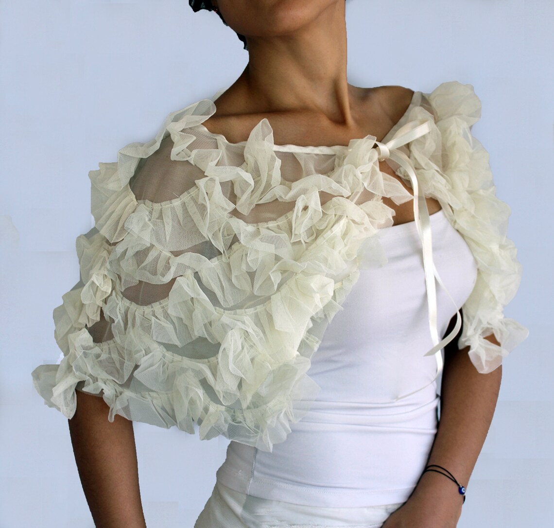 Cream Tulle Ruffled Wedding Short Cape Bridal Dress Topper - Etsy