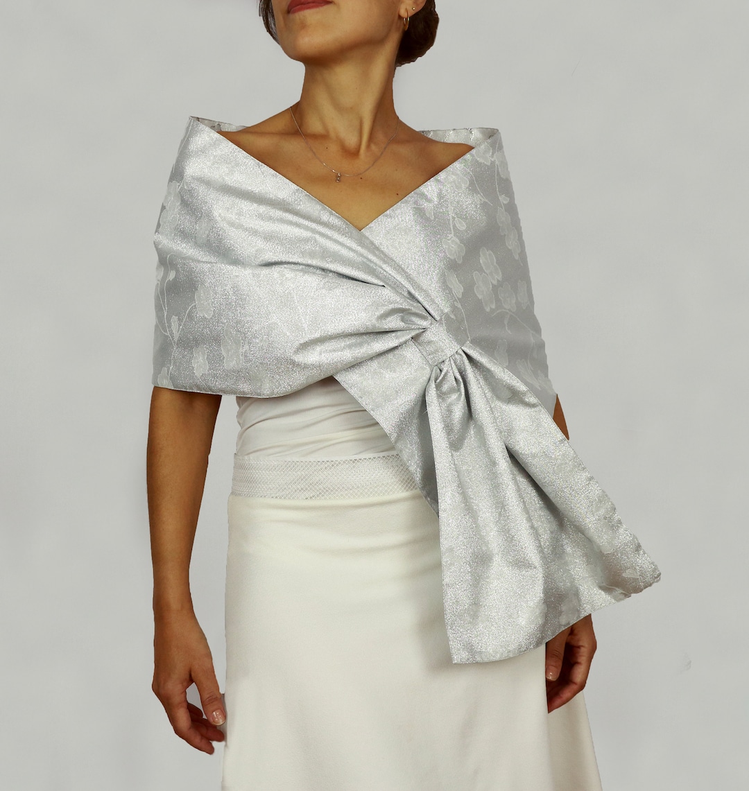 Metallic Silver Bridal Shoulder Cover up Stole, Double Sided Wedding ...