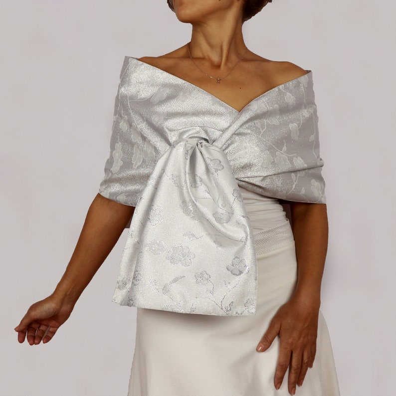 Metallic Silver Bridal Shoulder Cover up Stole Double Sided - Etsy