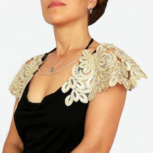 Gold Sequin Shoulder Capelet, Bridals Houlder Jewelry Necklace Cape ...