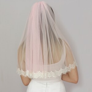 Pastel Pink Short Veil, Shoulder Length Veil, One Tier Veil, Modern ...