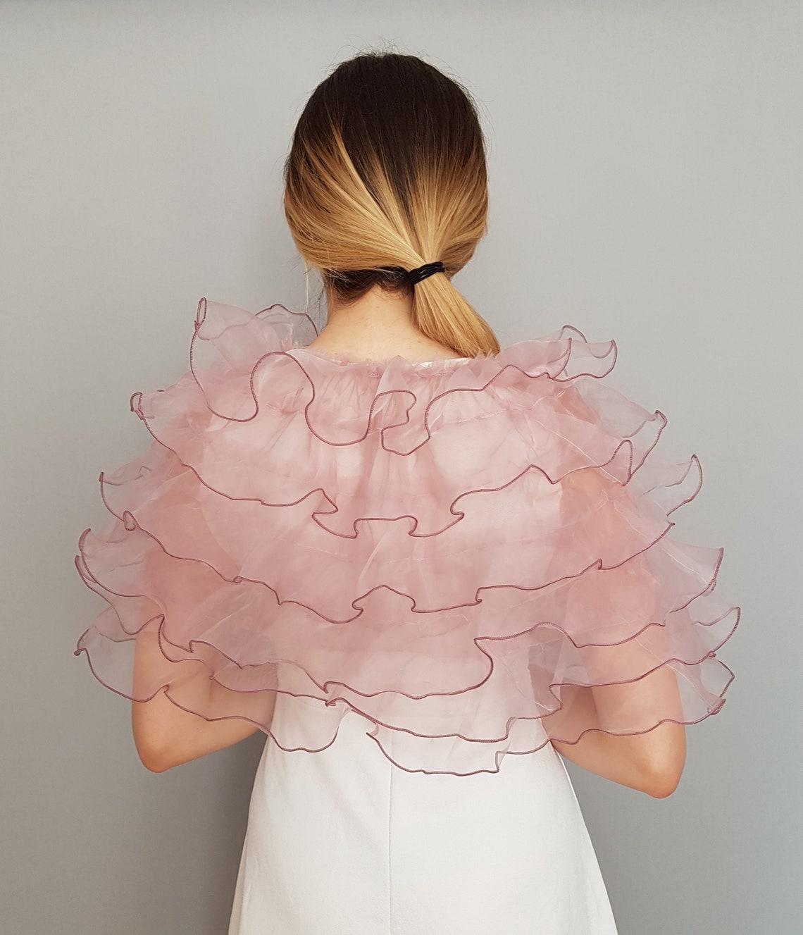 Misty Blush Cascading Ruffled Wedding Cape Organza Bridal - Etsy