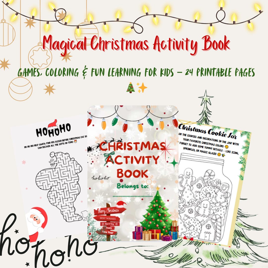 Printable Christmas Activity Book for Kids – 24 Fun Holiday Pages + 2 ...