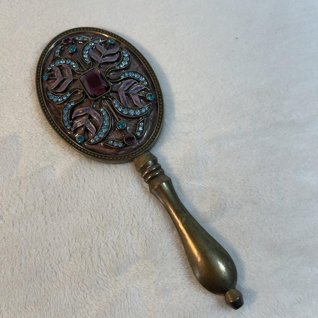 Vintage Alexander Kalifano Jeweled Hand Mirror Butterfly Design Enamel ...