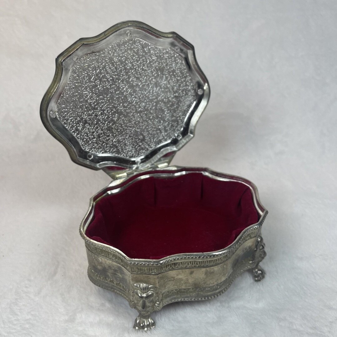 Vintage British Royal Crest Silverplate Jewelry Trinket Box Lion Feet 6 ...