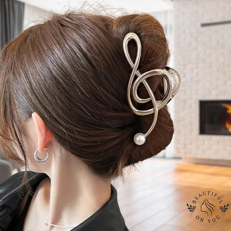 Treble Clef Hair Claw: Pearl Music Note Clip, Metal Pearl Hair Claw ...