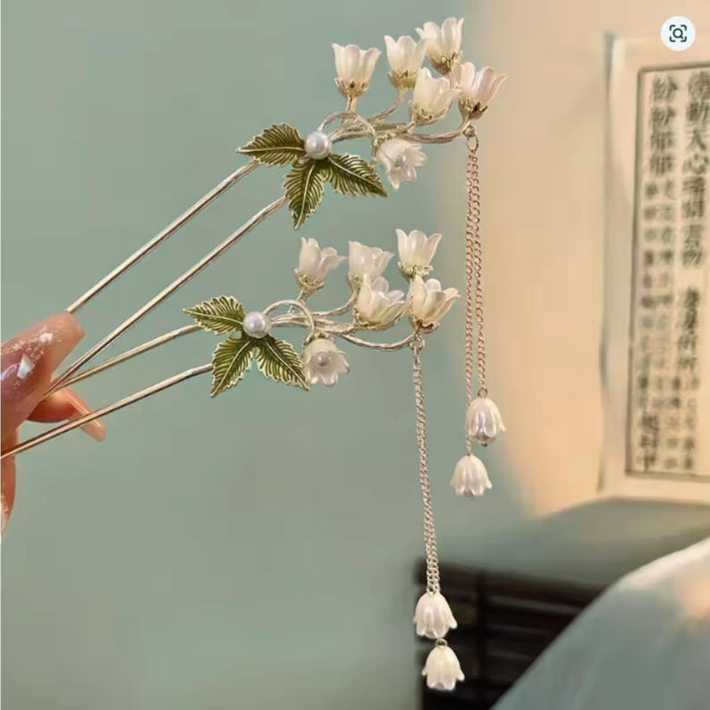 White Tulip Hairpin, Retro Bellflower Hair Stick, Bridal Hair Accessory ...