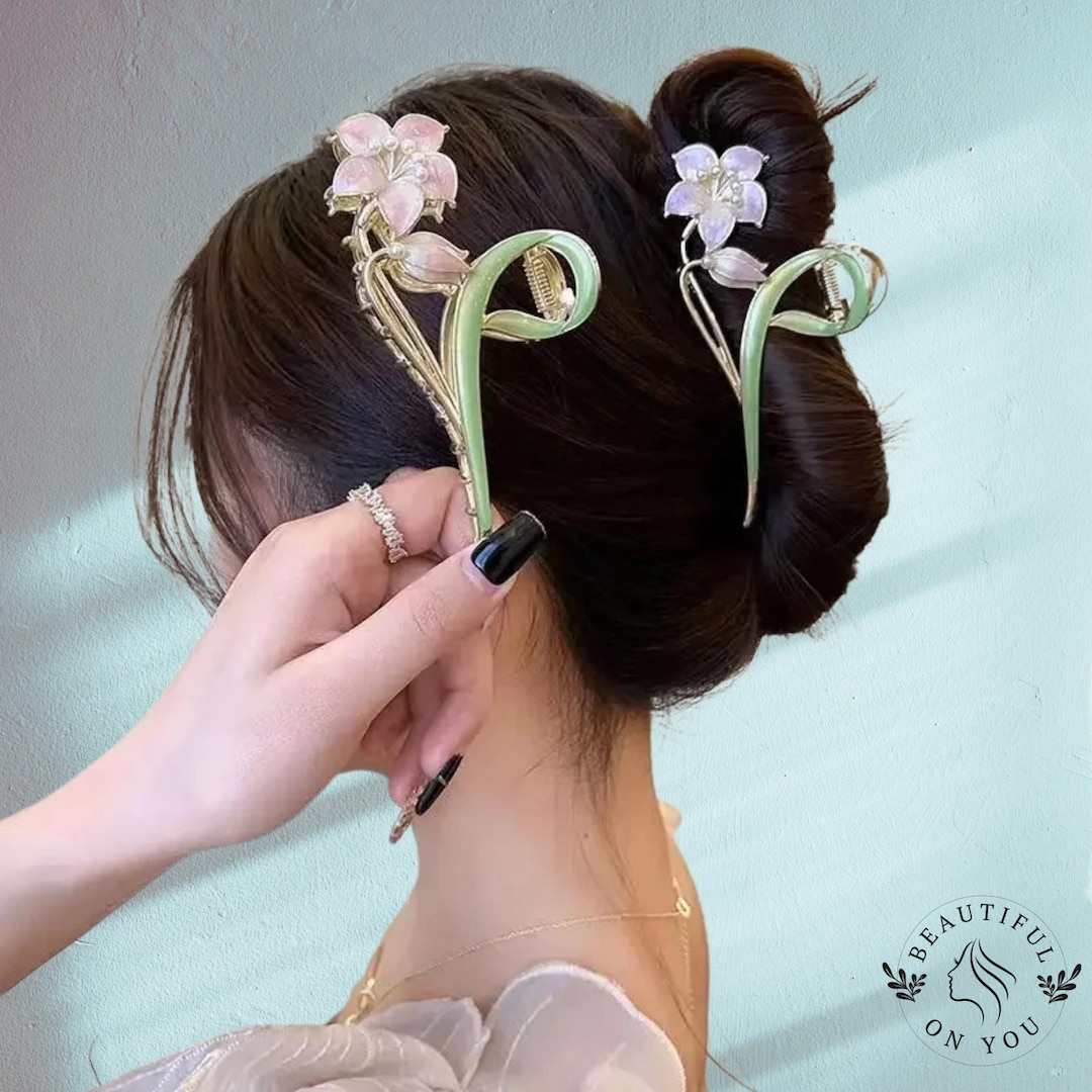 3D Lily Flower Hair Clip: Metal Alloy Floral Claw - Pink, Purple ...