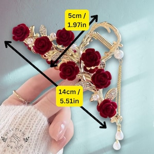 Flocking Rose Tassel Hair Claw Clip – Pink & Red Floral Accessory - Etsy