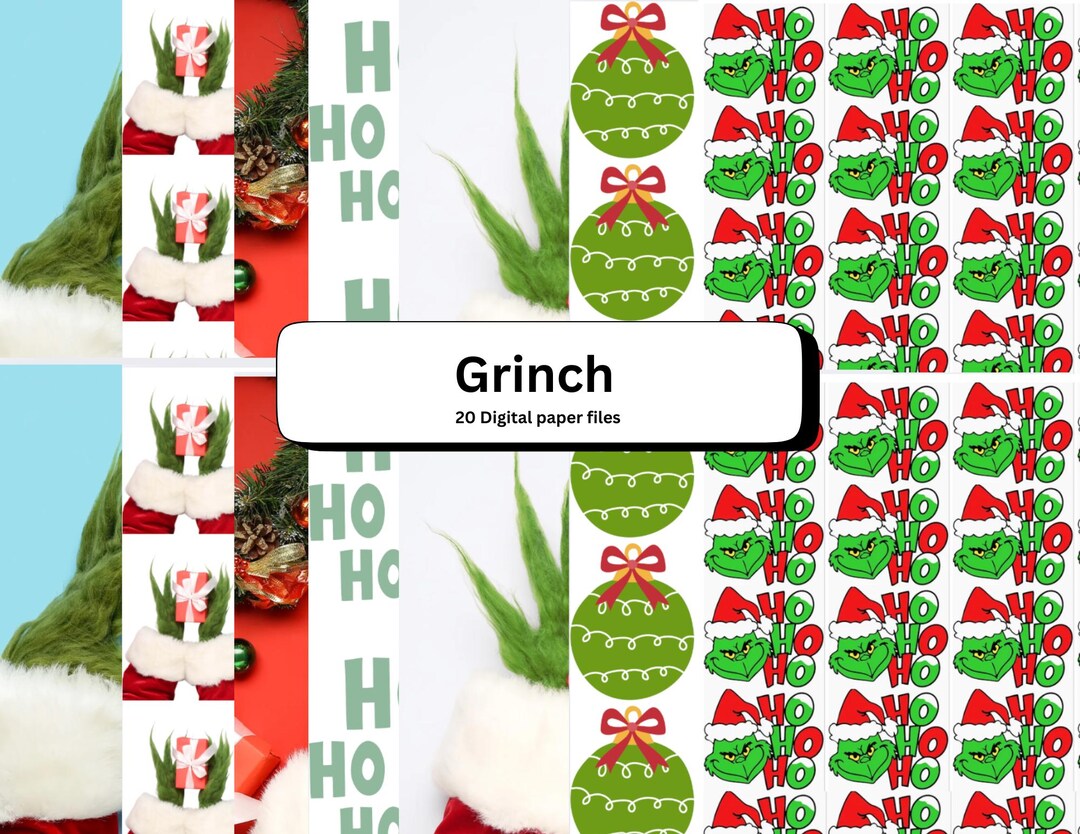 Grinch Christmas Digital Paper Pack, Xmas Scrapbook Paper (PNG + JPG ...