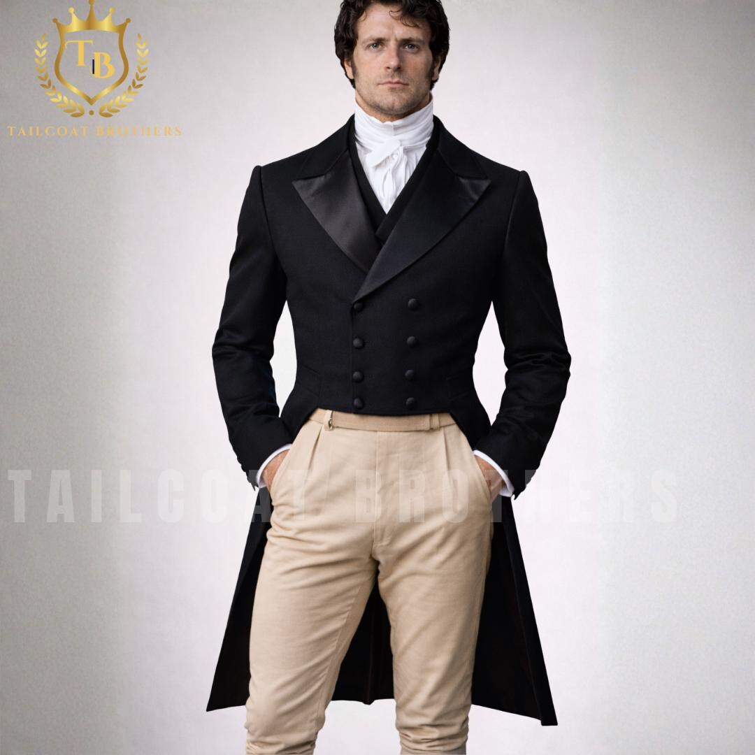 Men’s Black Wool Regency Tailcoat Victorian Gentleman Jacket Mr Darcy ...