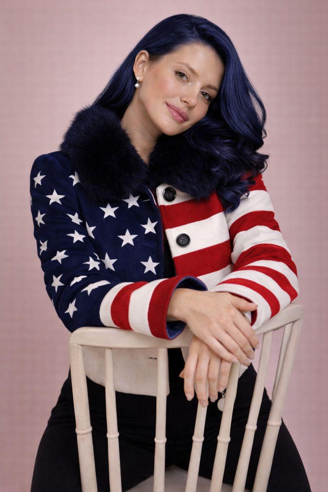 Women's American Flag Cropped Jacket With Faux Fur Collar Patriotic ...