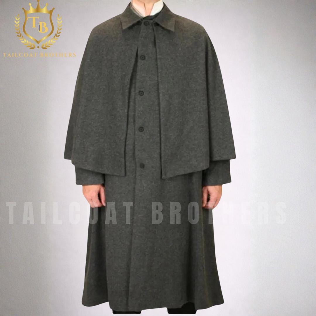Men’s Grey Wool Inverness Cape Coat | Traditional Coachman Coat - Long ...