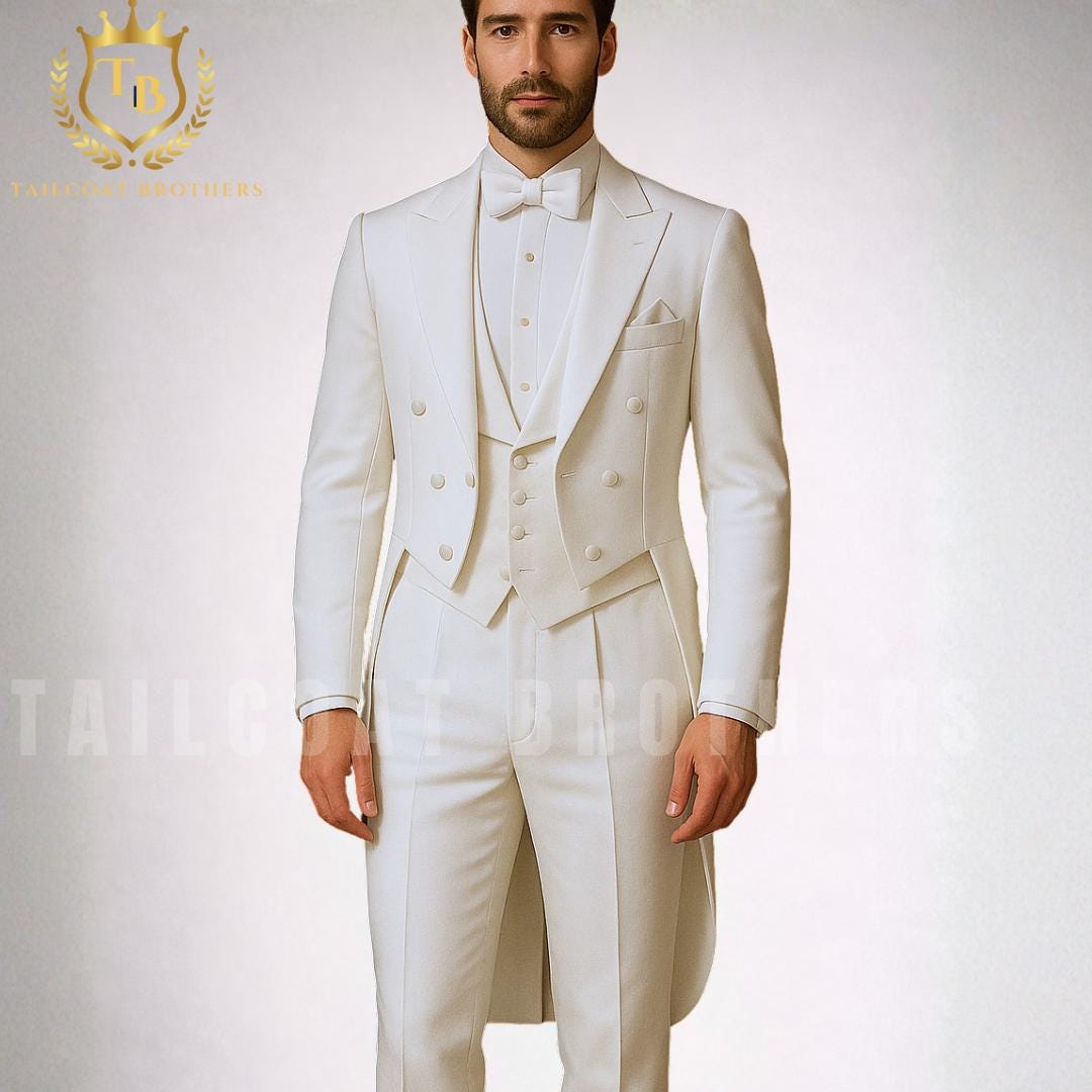 Men’s Ivory Regency Tailcoat Wedding Groom Suit Double Breasted ...