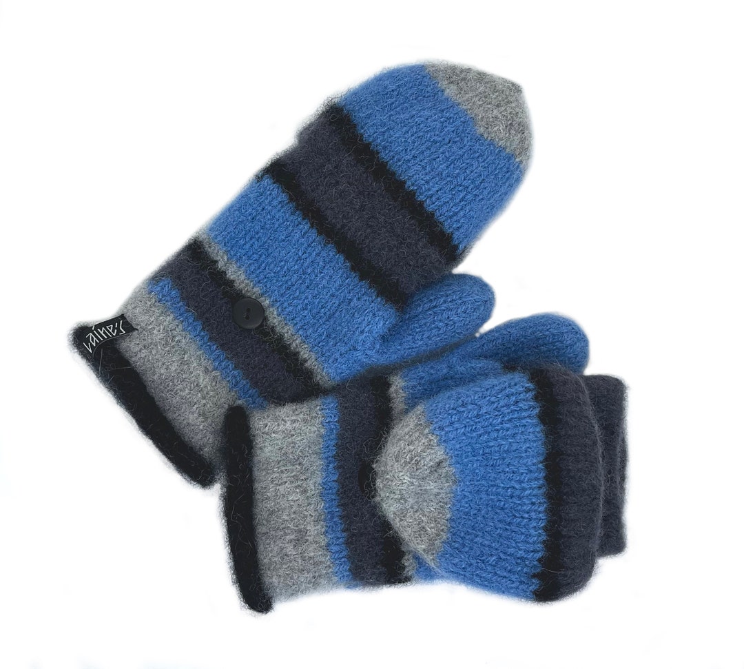 Hand-knitted Wool Convertible Mittens, Fingerless Gloves (size M) - Etsy