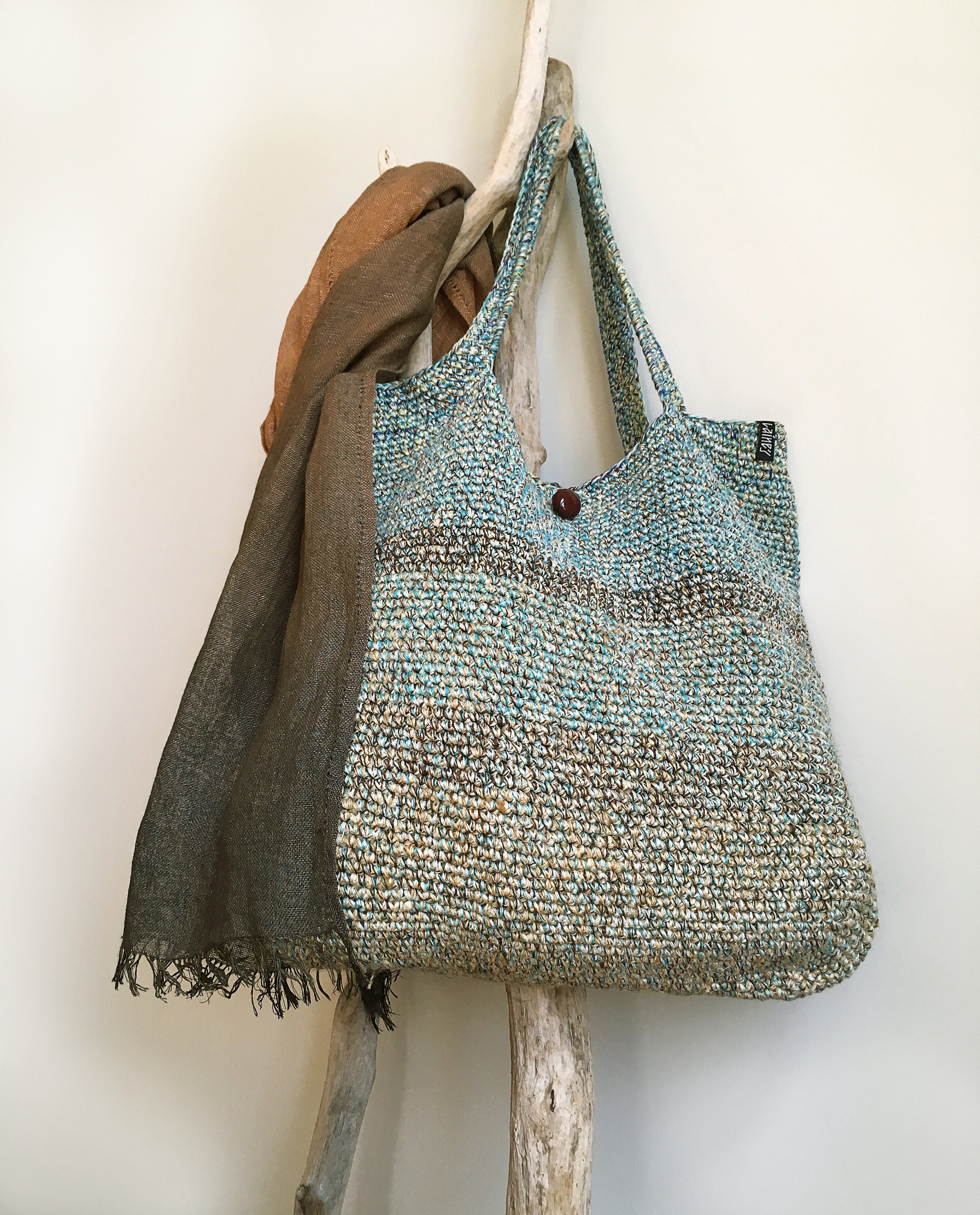 Large handmade linen shopping tote bag | Etsy