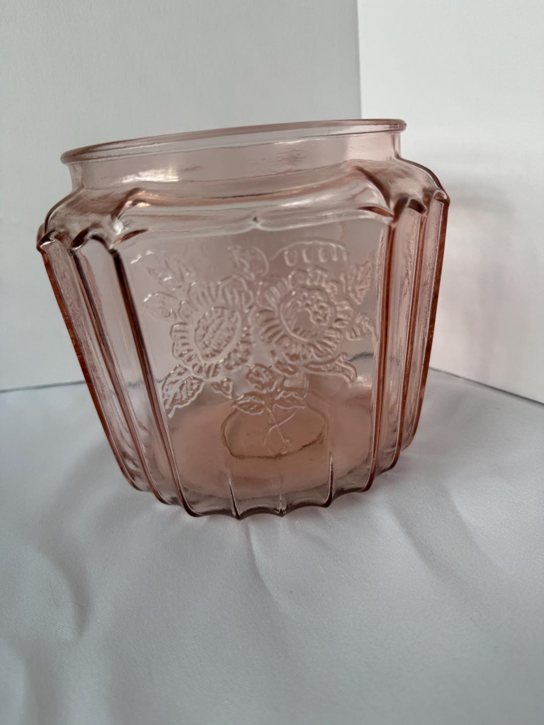 Vintage Pink Depression Glass Sunflower Cookie Jar, Jeannette Glass ...