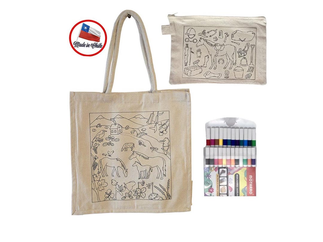 Paint Your Own Tote Bag and Pencil Case Set – Horse Coloring Kit With ...
