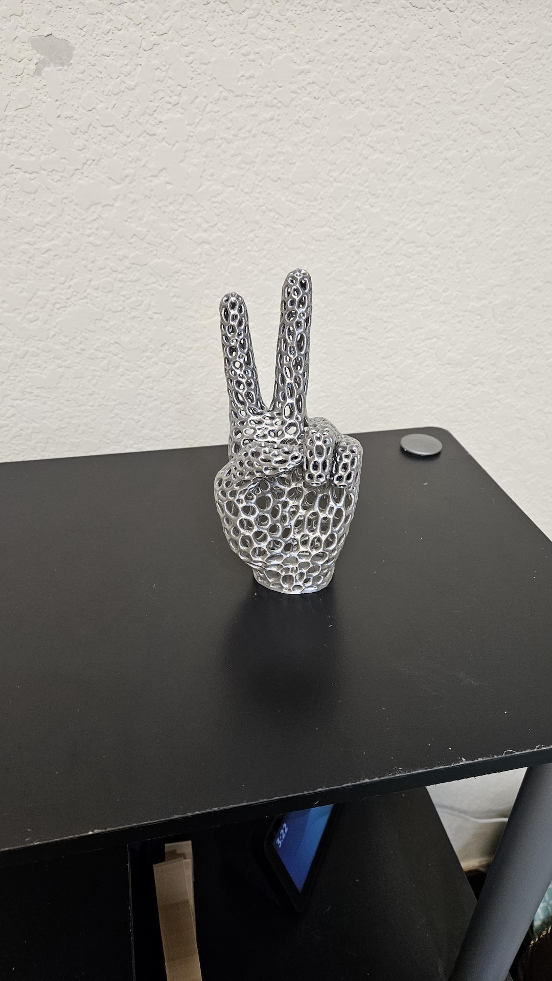Peace Sign Hand Statue - Shimmering Silver Color 3D Printed Sculpture ...