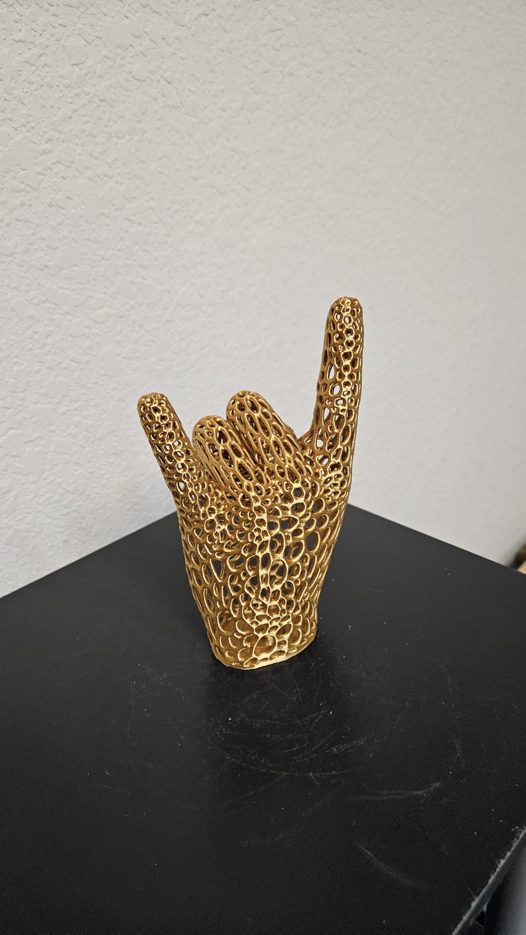 Let's Rock Hand Statue - Shimmering Gold Color 3D Printed Sculpture - 7 ...