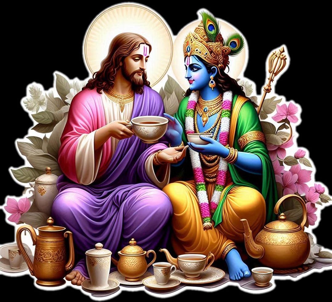 Hindu God Lord Krishna and Jesus Having Tea 100% Waterproof Vinyl ...