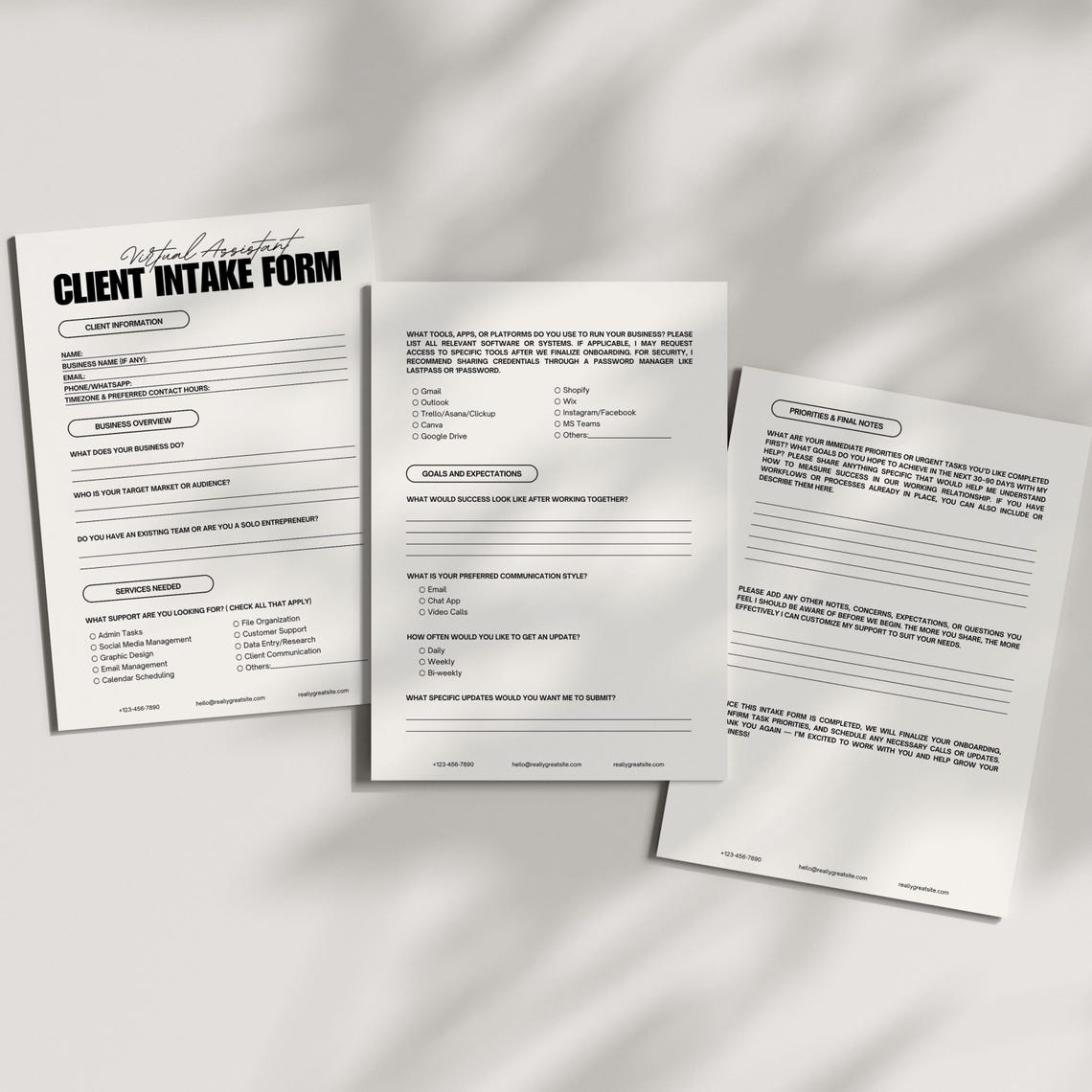 Virtual Assistant Template Client Questionnaire Business Form Fillable ...